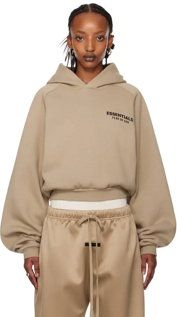Fear Of God Beige Fleece Cropped Hoodie - Desert Sand | Editorialist